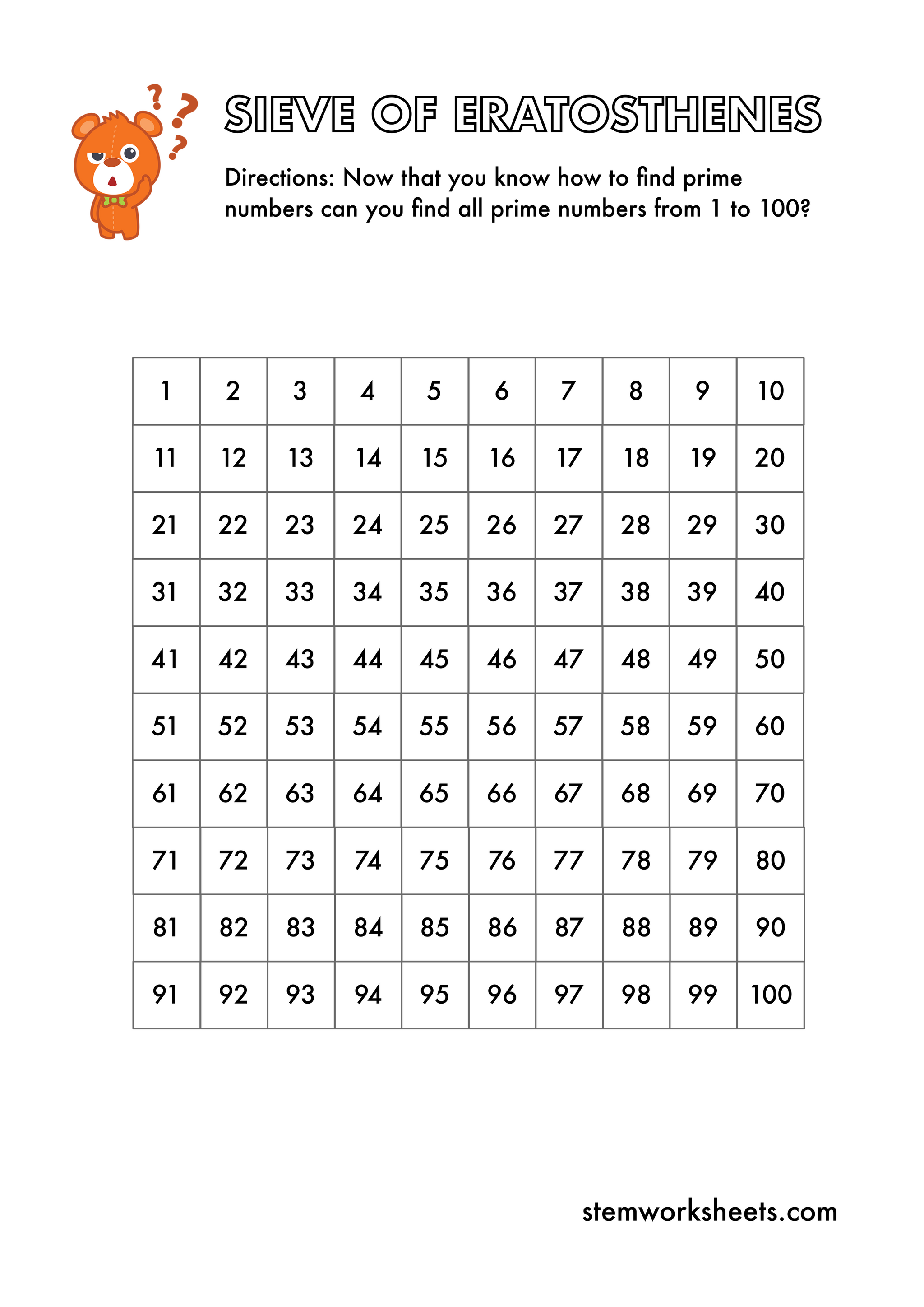 FREE Prime Numbers Algorithm - Sieve of Eratosthenes – STEMWorksheets