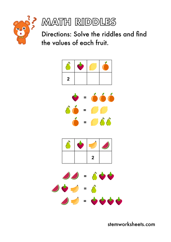 FREE Math Riddles Pack 1 – STEMWorksheets