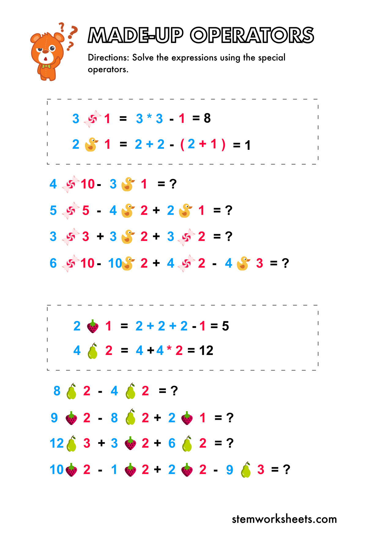 FREE Math Made-Up Operators Pack 1 – STEMWorksheets