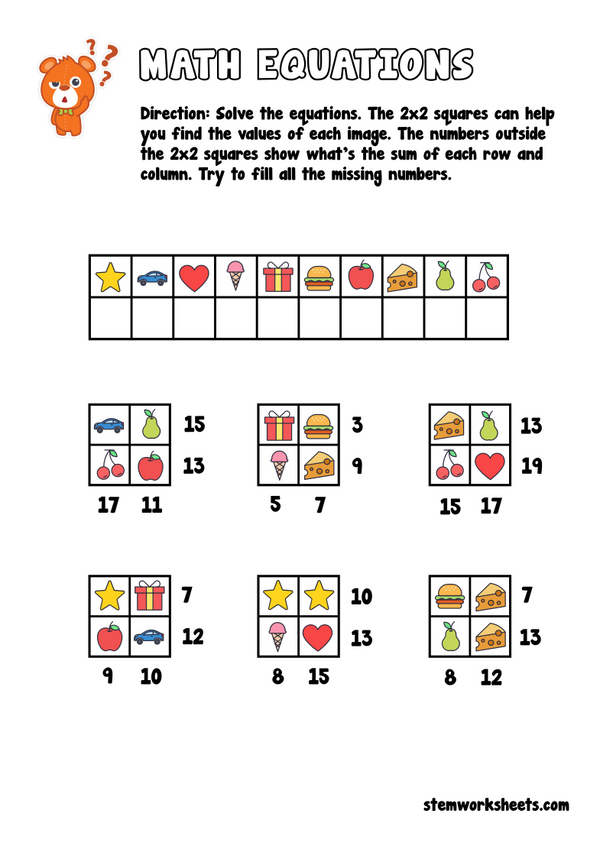 Grade 1 And Kindergarten Math Worksheets FREE PDF Equations Package 2 ...